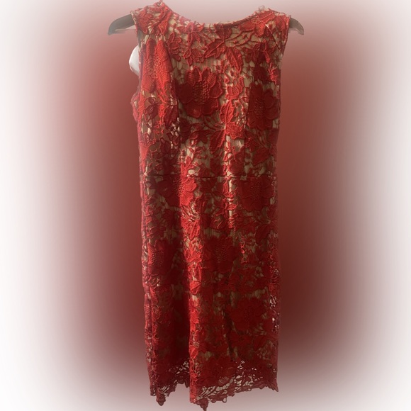 Dresses | Gcollection Red Lace Tan Undertone Dress M | Poshmark